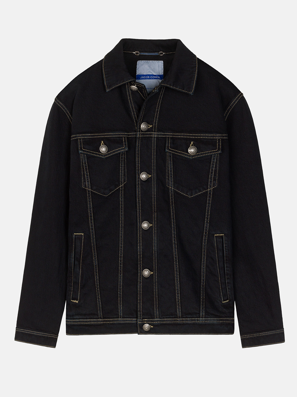 JACOB COHEN TRUCKER JACKET IN BLACK COMFORT DENIM